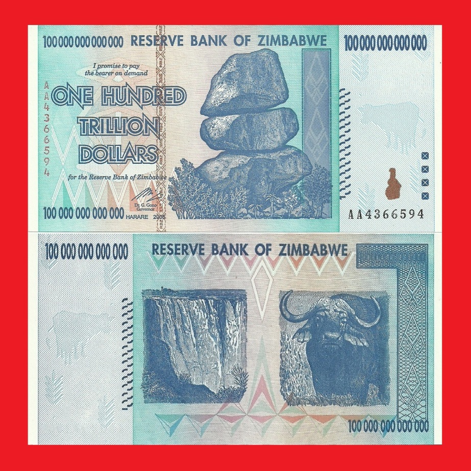 Africa - ZIMBABWE 100 Trillion Dollar Banknote AA Series Single Note ...